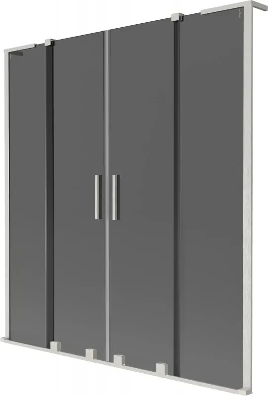 Mexen Velar L Duo, 2-křídlová posuvná vanová zástěna 150 x 150 cm, 8mm šedé sklo, broušená ocel, 896-150-003-42-97