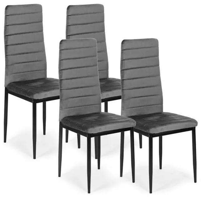 modernHOME Židle s profilovaným opěradlem - ŠEDÝ VELVET - 4 kusy VELVET4SZARY4
