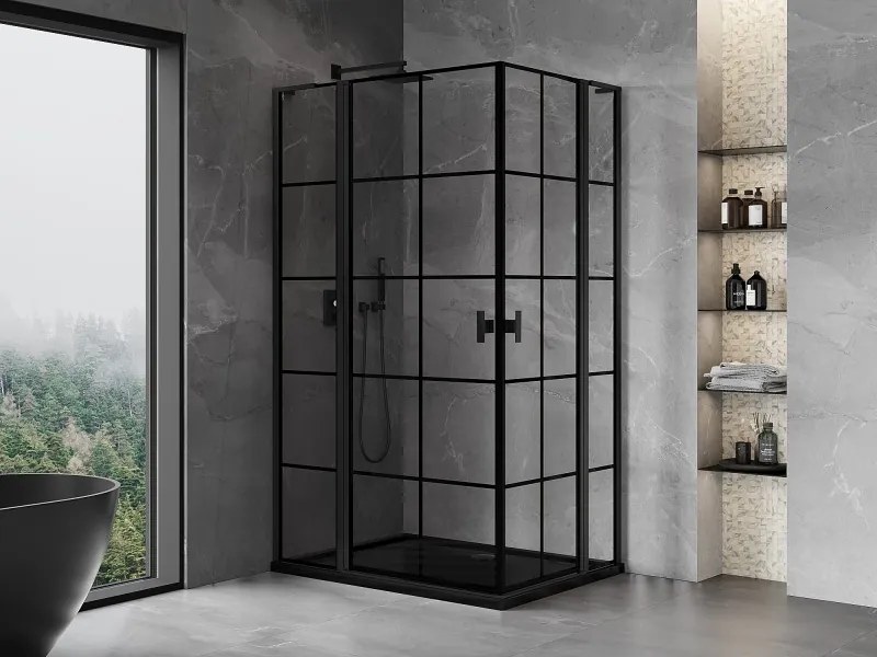Mexen, Mexen Mist L Duo výklopný sprchový kout 100 x 95 cm, černá mřížka - 8A4L-100L-095P-70-77