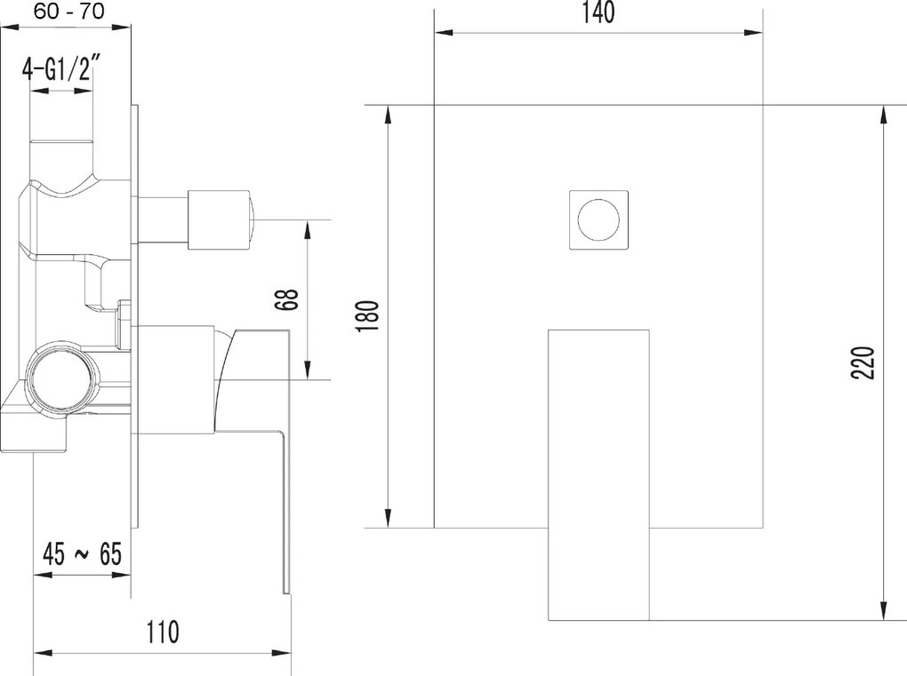 Sapho Sapho, LATUS podomítková sprchová baterie, 2 výstupy, chrom, 1102-42