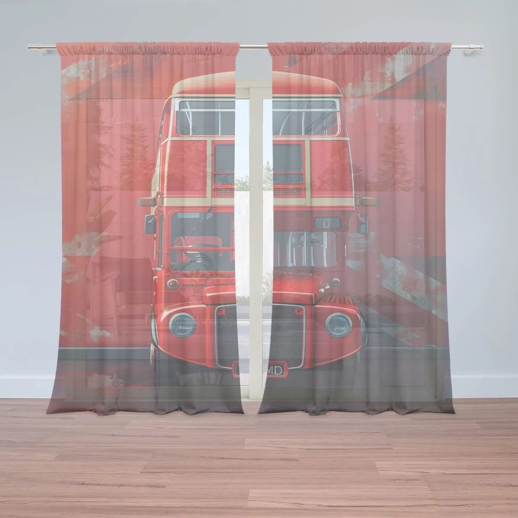 Sablio Záclony Červený patrový autobus Vlajka: 2ks 150x250cm