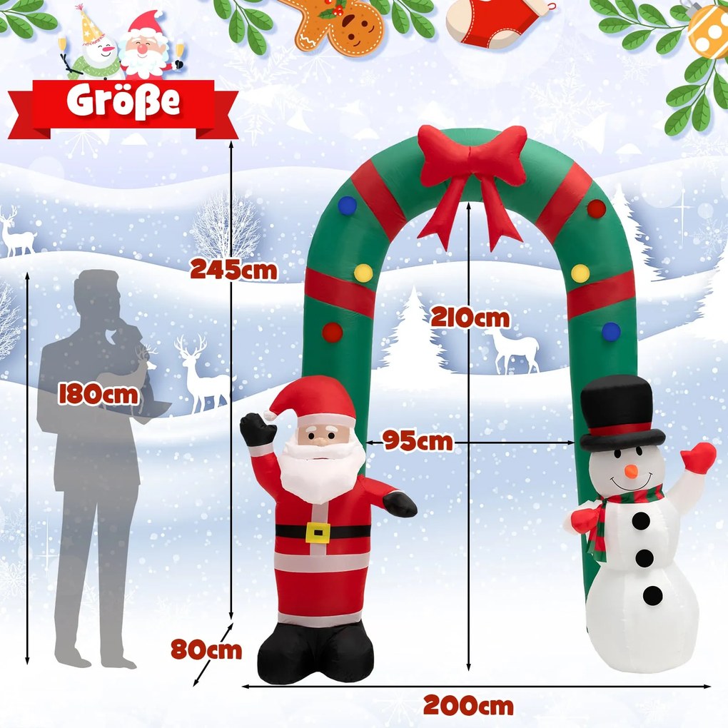 Costway 245 cm Vysoký vánoční nafukovací oblouk s dekoracemi Santa Claus