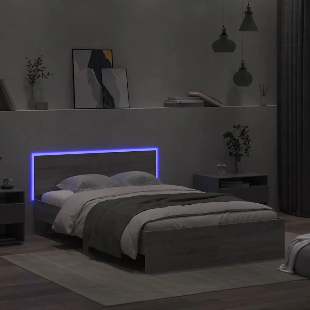 Rám postele s čelem a LED osvětlením šedý sonoma 120 x 190 cm 3207642