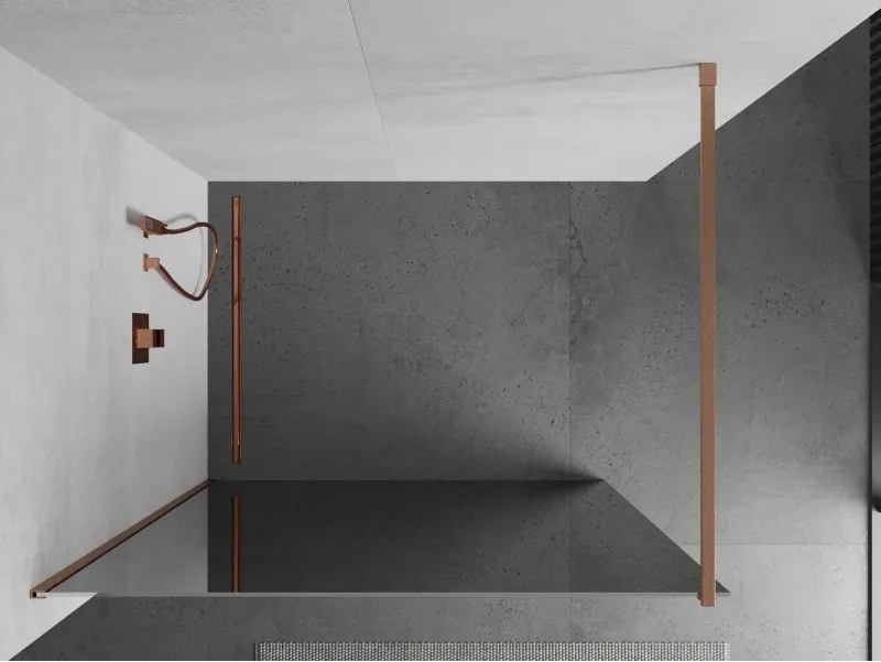 Mexen Kioto, sprchová zástěna Walk-In 140 x 200 cm, 8mm sklo vzor zrcadlo, měděný matný profil, 800-140-101-65-50
