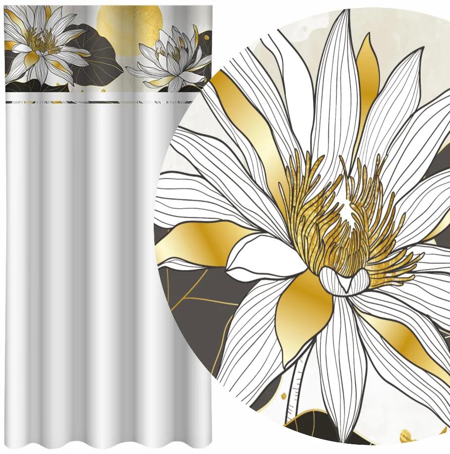 Klasický bílý závěs s potiskem lotosových květů Šířka: 160 cm | Délka: 250 cm