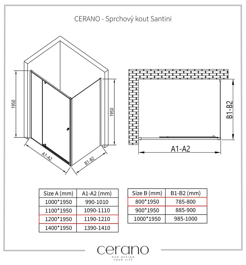 CERANO - Sprchový kout Santini L/P - černá matná, transparentní sklo - 120x80 cm - křídlový