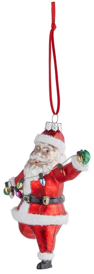 HANG ON Skleněná ozdoba Santa se světelným řetězem