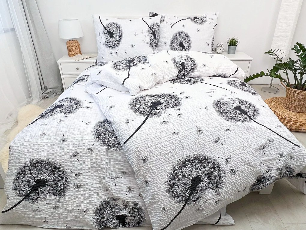 Písecké lůžkoviny Krepové povlečení Pampelišky bílé 140x220 Zapínání: knoflík, Velikost polštáře: 70x90