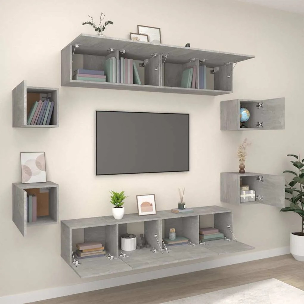 8dílný set TV skříněk betonově šedý kompozitní dřevo 3114217