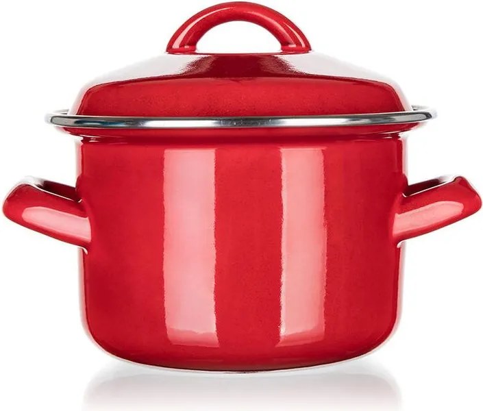 Smaltovaný hrnec s poklicí Red MILTON 0,78 l