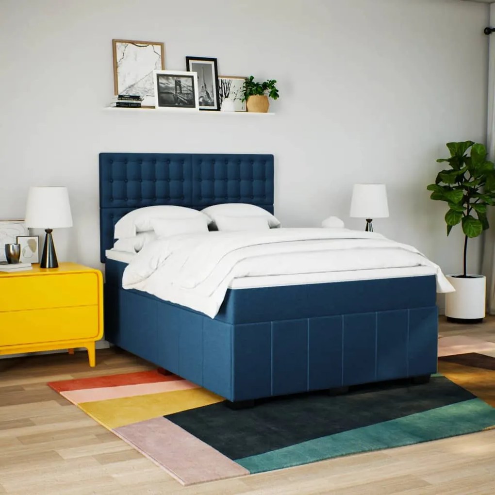 Box spring postel s matrací modrá 140x200 cm textil 3291711