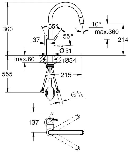 GROHE 32663003 - Dřezová baterie CONCETTO 360 mm lesklý chrom