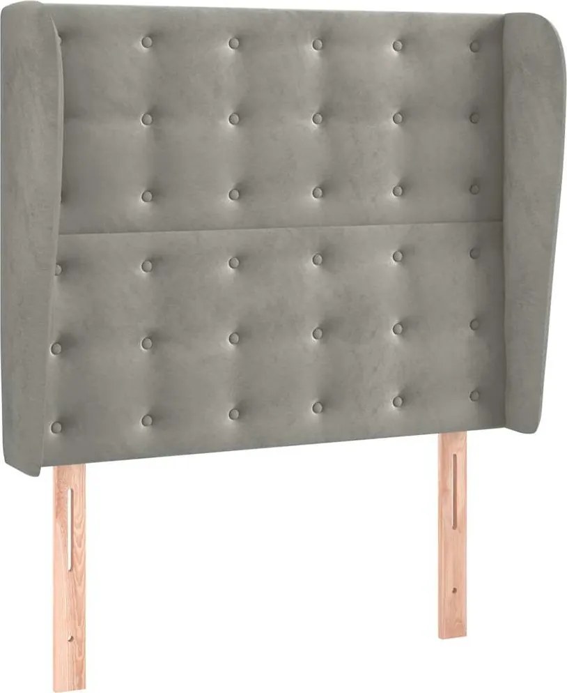 Čelo postele typu ušák světle šedé 93 x 23 x 118/128 cm samet 3118426
