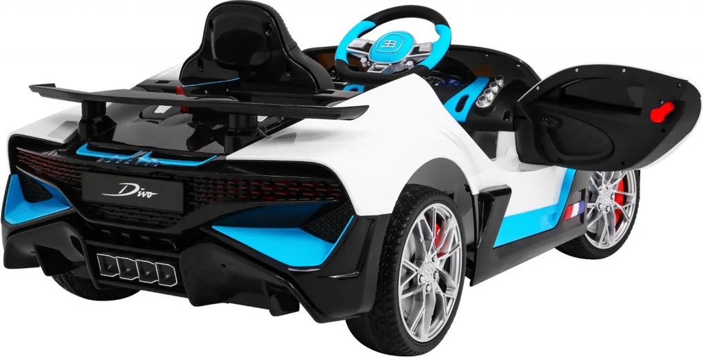Ramiz Dětské autíčko na baterie Bugatti Divo bílé + dálkové ovládání + EVA kola + pomalý start + LED + MP3