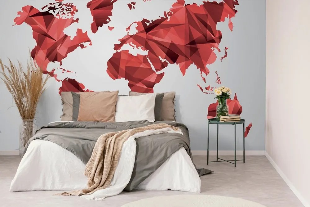 Samolepící tapeta červená mapa světa ve vektorové grafice - 375x250 cm