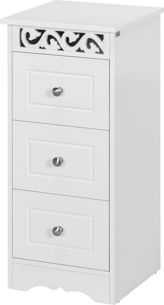 HOMCOM Bílý Úložný Skříňka se 3 Zásuvkami pro Kuchyň, Jídelnu, Obývací Pokoj, Ložnici a Koupelnu 29,8x29,8x68,5 cm | Aosom