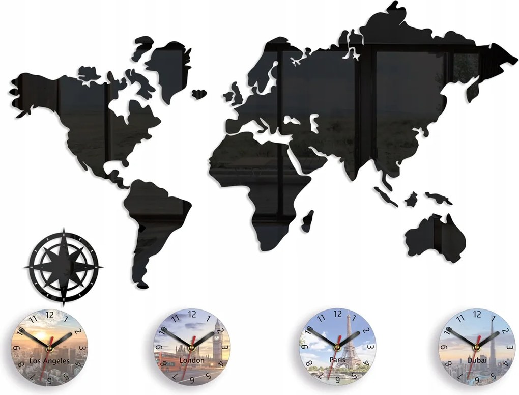 Obrovský nástěnný hodinový stroj Mapa světa 120x70 potisk