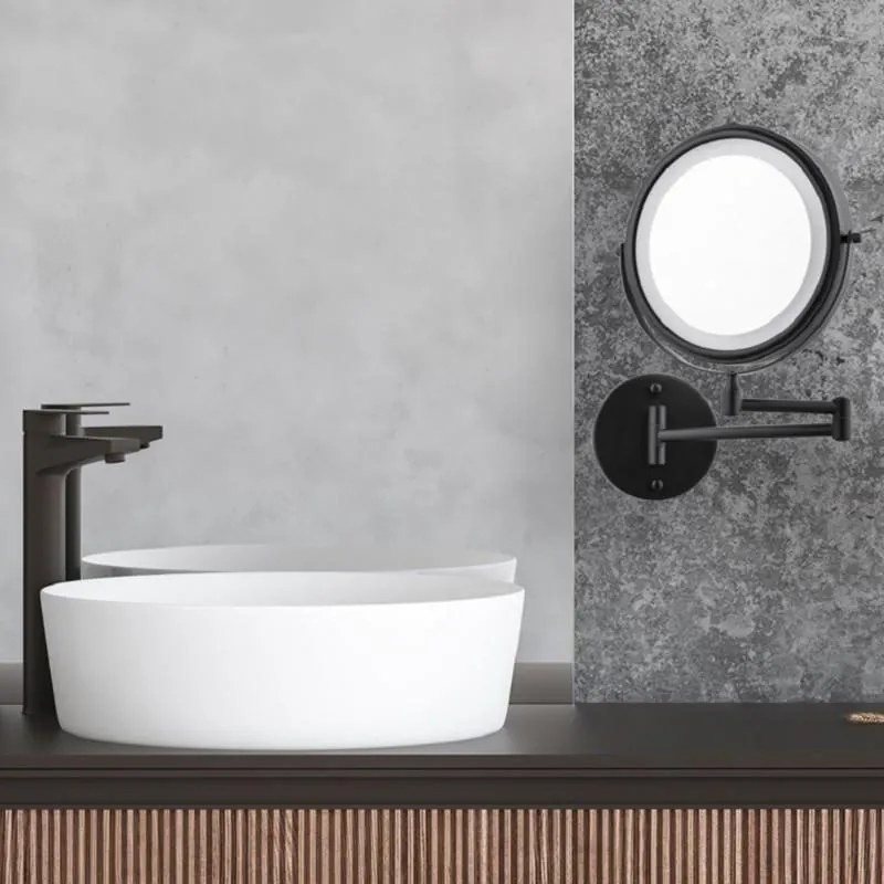 Erga Eda, LED osvětlené kosmetické zrcadlo na make-up ø20 cm, černá matná, ERG-YKA-CH.EDA-BLK