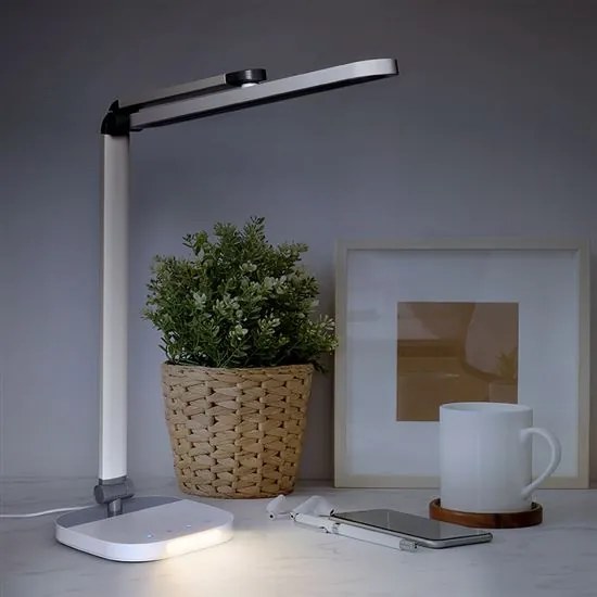 Solight Bílo-šedá LED stolní lampa s nočním světélkem 10W stmívatelná