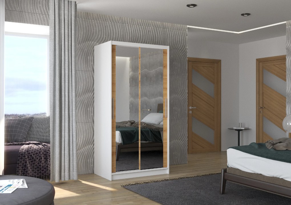 ADRK Furniture Posuvná skříň se zrcadlem NEVIO 100 SW-NEV-W+ART-100+A640