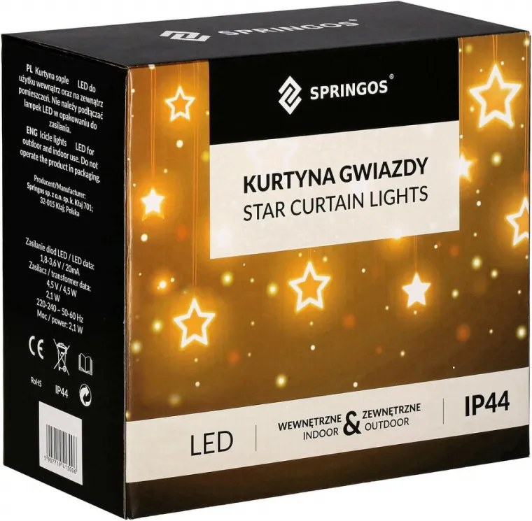 LED světelný závěs Hvězdy - 2,5x0,7m, 138LED, 8 funkcí, IP20, teplá bílá