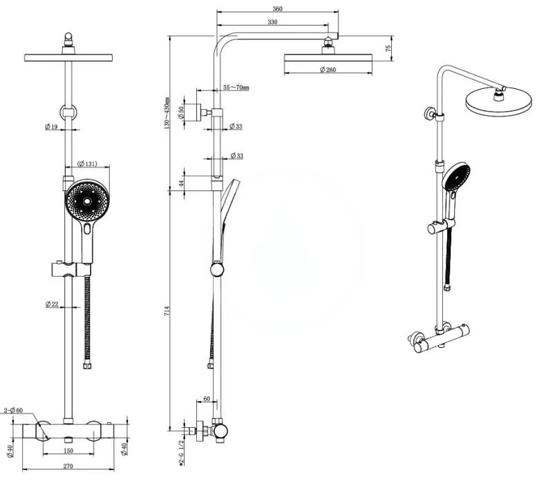 kielle Oudee Sprchový set s termostatem, 260 mm, 3 proudy, matná černá ki_20602014