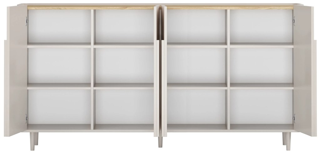 Komoda Amilio 200 cm na nožkách - kašmírová / dub olejovaný / kašmírové úchytky