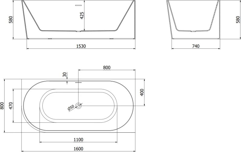 Mexen Mia, volně stojící rohová vana pravá 160 x 80 cm, bílá, zlatý matný přepad, 52691608000P-55