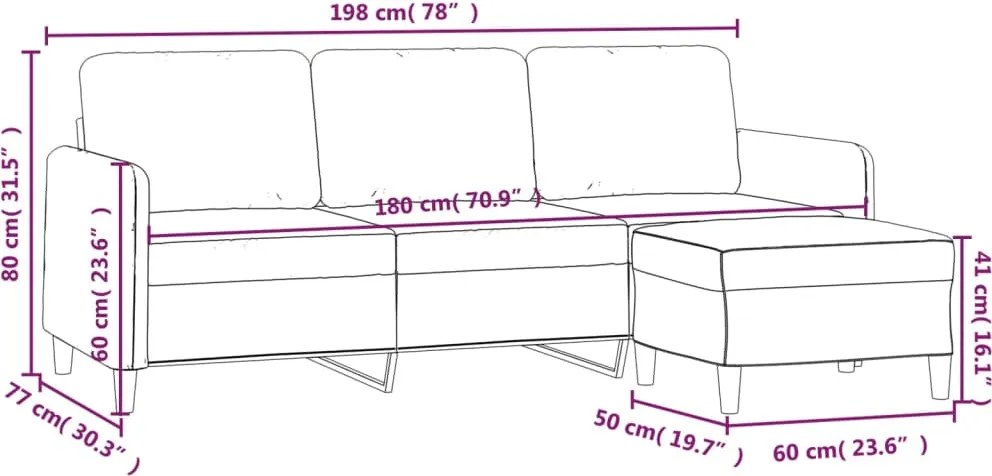 3místná pohovka s podnožkou hnědá 180 cm textil 3201195