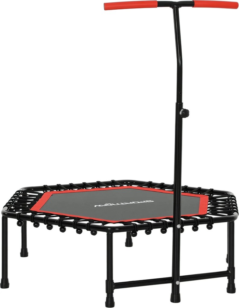 SPORTNOW Fitness Trampolína 114x114x132 cm, Elastická Postel, Fitness s Nastavitelným 3úrovňovým Řídítkem, Ocelový Rám pro Cvičení nohou a Těla Doma,