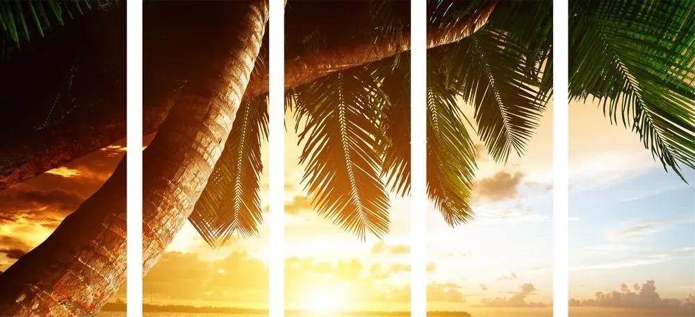5-dílný obraz východ slunce na karibské pláži - 200x100 cm