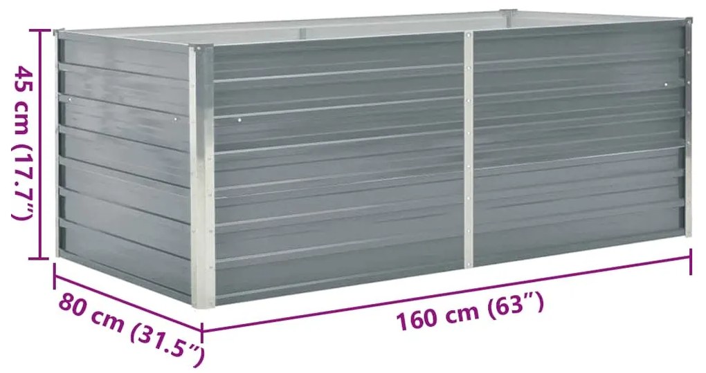 vidaXL Marketos Vyvýšený zahradní truhlík 160x80x45 cm pozinkovaná ocel šedý