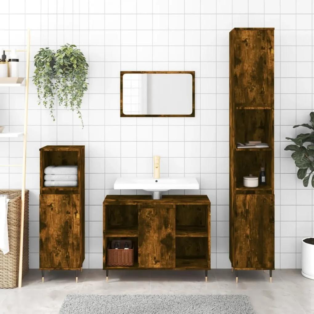 vidaXL 3dílný set koupelnového nábytku kompozitní dřevo [3190292] Barva: hnědý dub