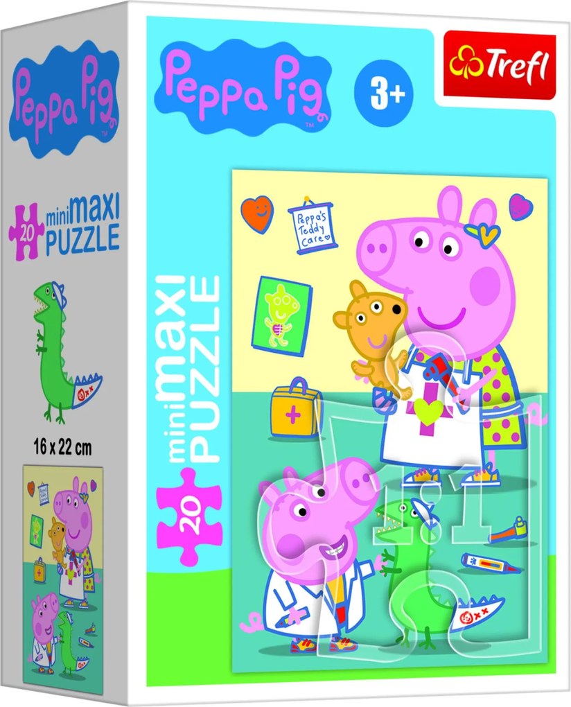 Trefl Minipuzzle miniMaxi 20 dílků Prasátko Peppa/Peppa Pig 4 druhy v krabičce 11x8cm 24ks v boxu