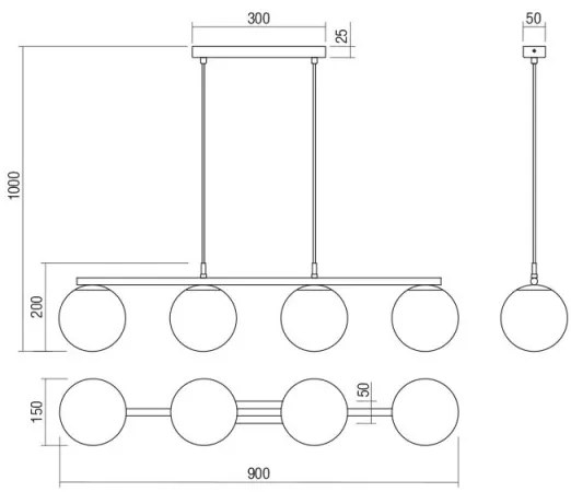 Redo 01-3156 - Lustr na lanku BOWLING 4xE27/42W/230V černá