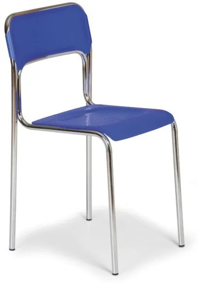 Plastová jídelní židle ASKA, modrá, chromované nohy