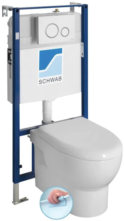Závěsné WC ABSOLUTE Rimless s podomítkovou nádržkou a tlačítkem Schwab, bílá - 10AB02002-SET5