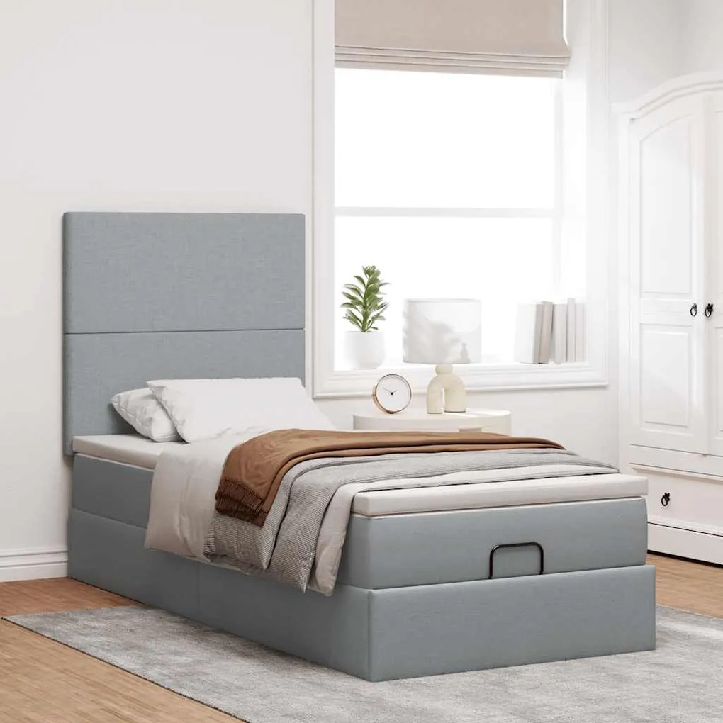 Osmanský postel s matrací světle šedá 100x200 cm textil 3313050
