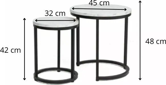 Sada 2 ks konferenčních stolků Hola bílý mramor/černá