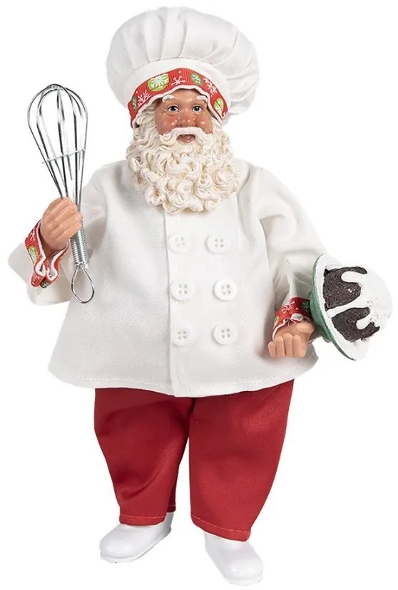 Vánoční dekorace Santa cukrář s metličkou a dortem - 17*11*27 cm