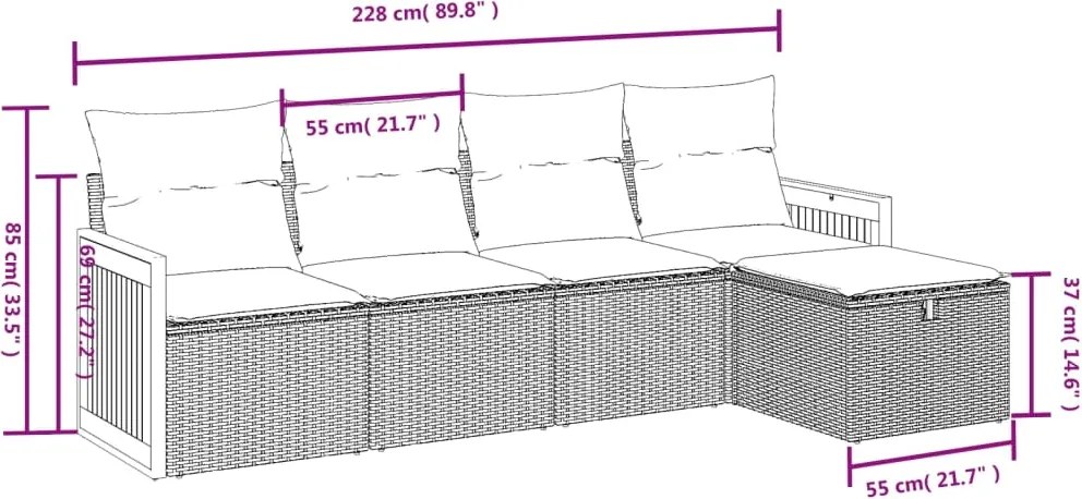 5dílná zahradní sedací souprava s poduškami černá polyratan 3265717