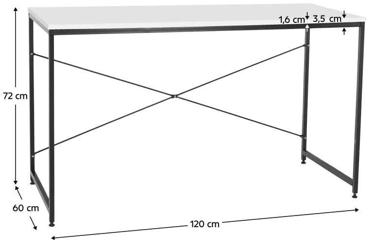 Kondela Psací stůl, bílá/černá, 120x60 cm, MELLORA