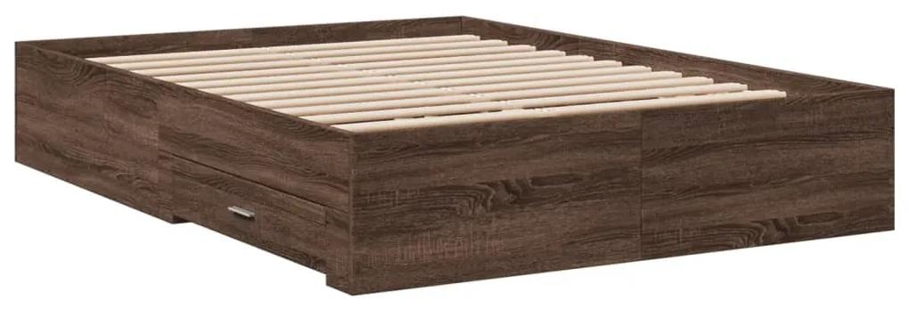 Rám postele se zásuvkami hnědý dub 135x190 cm kompozitní dřevo