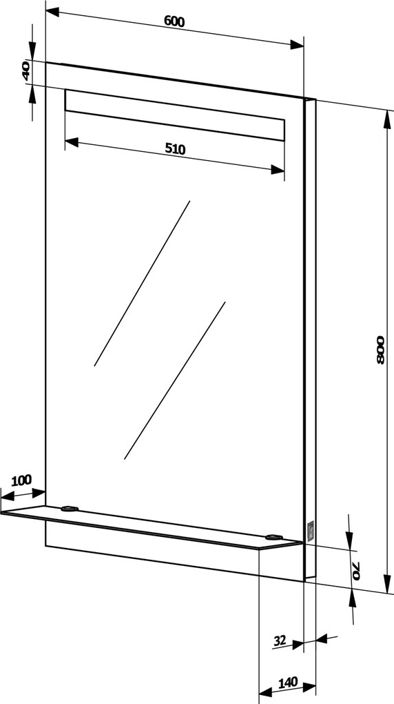 Aqualine Aqualine, LED podsvícené zrcadlo 60x80cm, skleněná police, knoflíkový vypínač, ATH53