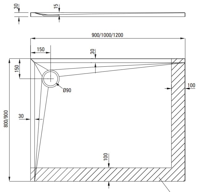 Aplomo Kerria Plus obdélníková vanička Rozměr vaničky: 120x90cm