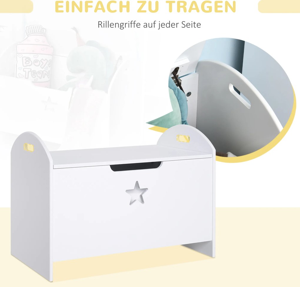 HOMCOM Dětský úložný box na hračky s flipovým víkem a bezpečnostním mechanismem 62x40x46,5 cm Prostorný prostor nosnost 20 kg Bílá