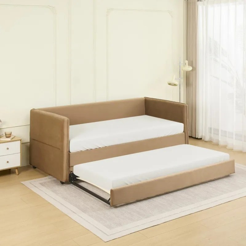 Postel s výsuvnou přistýlkou, hnědá, 90x200, TALNIA Kondela 0000416480