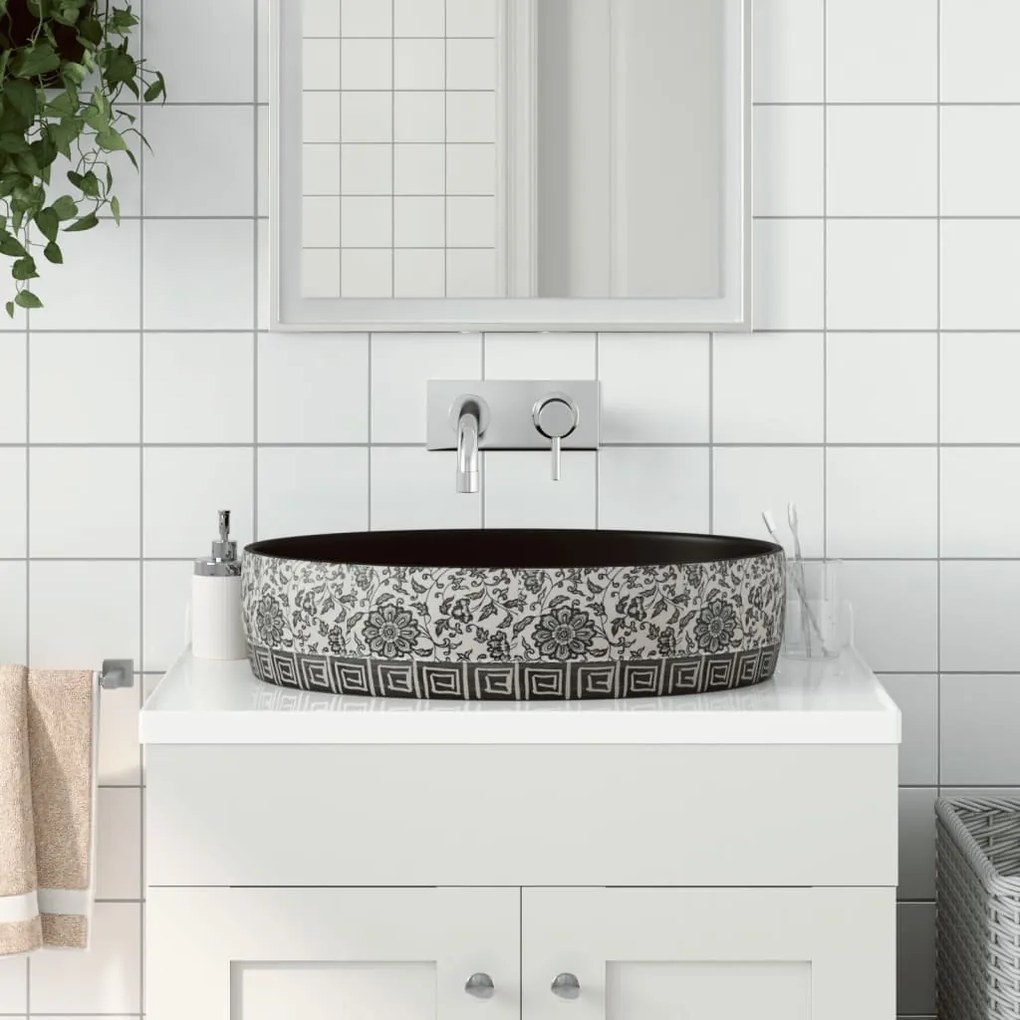 Umyvadlo na desku černé a modré ovál 56,5x36,5x13,5 cm keramika 155114
