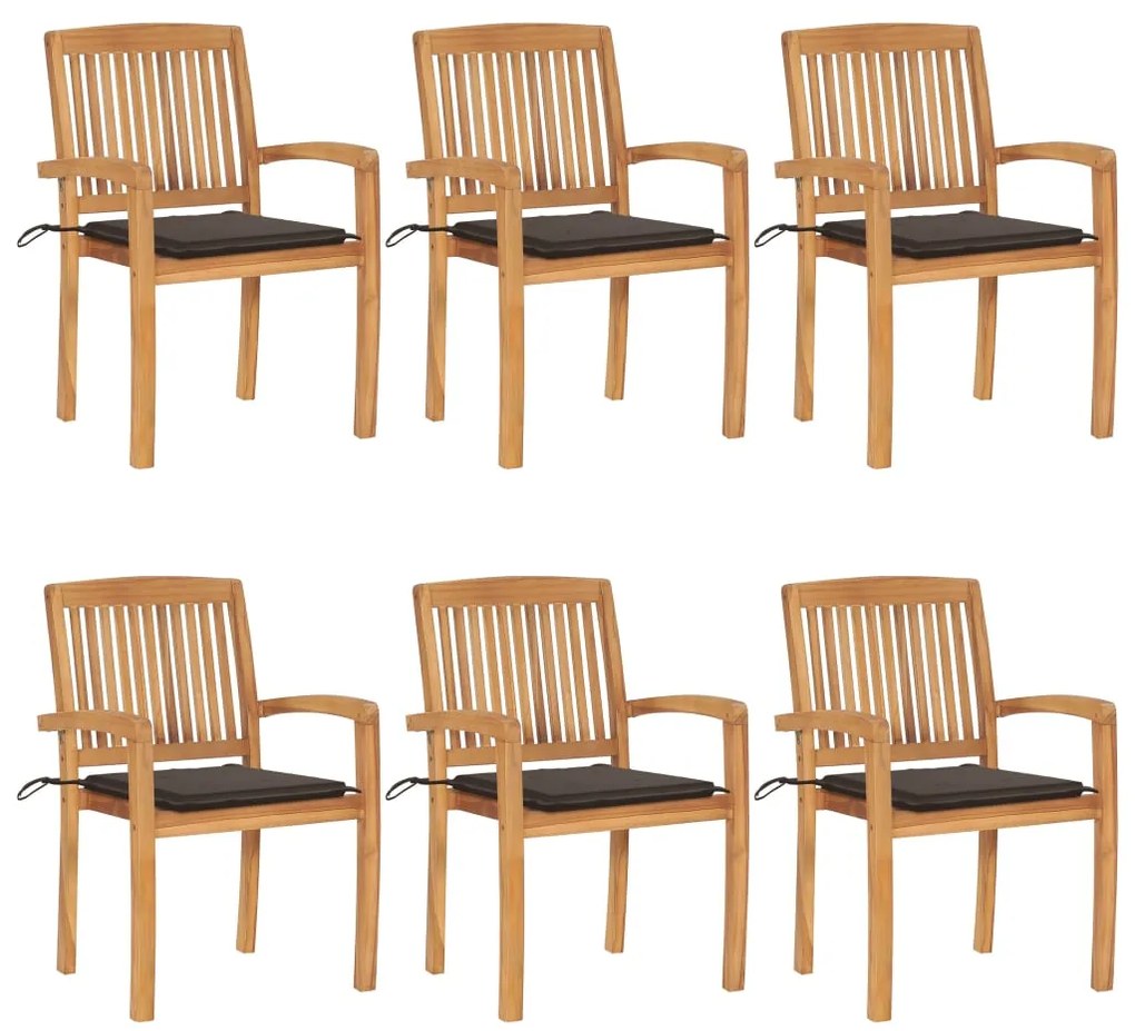 Stohovatelné zahradní židle s poduškami 6 ks masivní teak 3073233