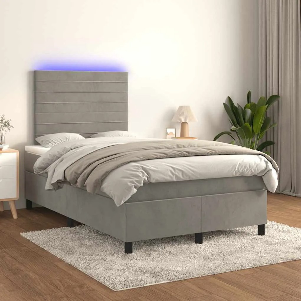 Box spring postel s matrací a LED světle šedá 120x190 cm samet 3270317